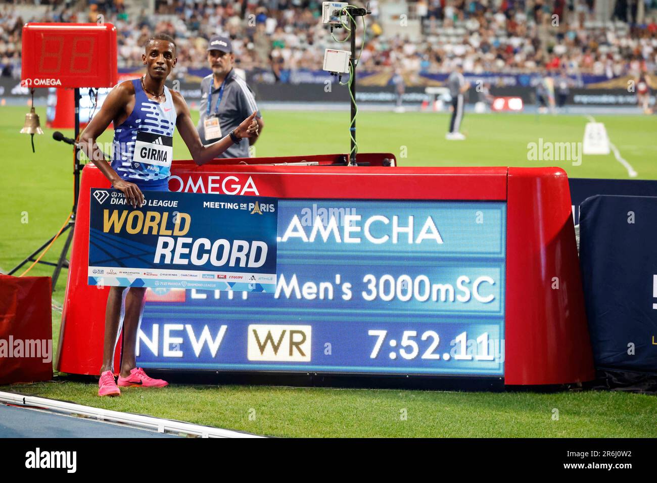 Paris, France. 9th June, 2023. Gold medalist Lamecha Girma of Ethiopia ...