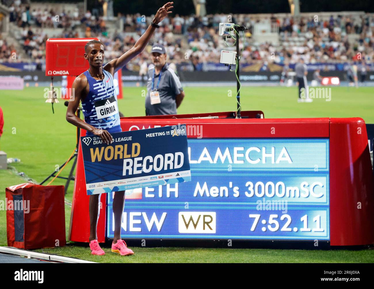 Paris, France. 9th June, 2023. Gold medalist Lamecha Girma of Ethiopia ...