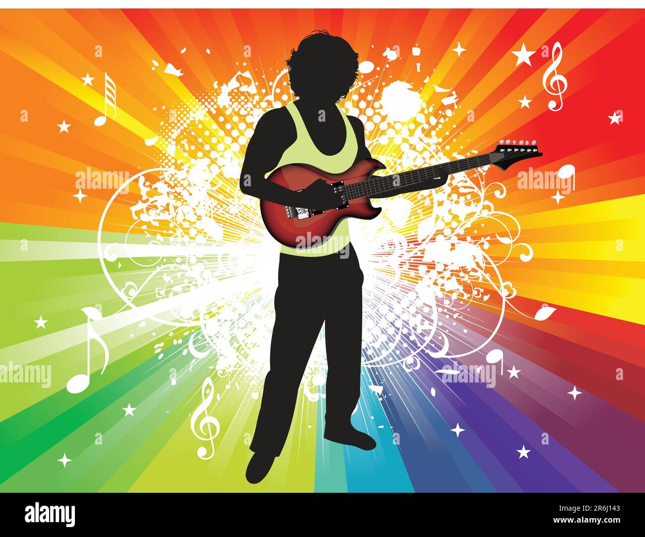 abstract colorful music bacground with guitar rainbow color vector ...