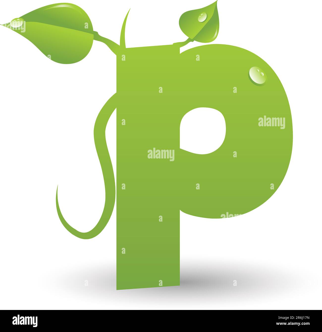 one vector letter from a green floral alphabet isolated on white ...