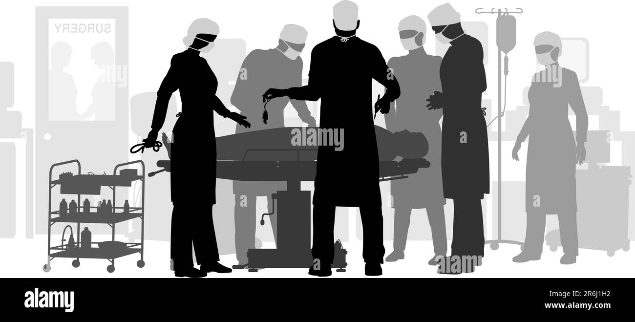 Editable vector illustration of a surgery in an operating theater Stock ...