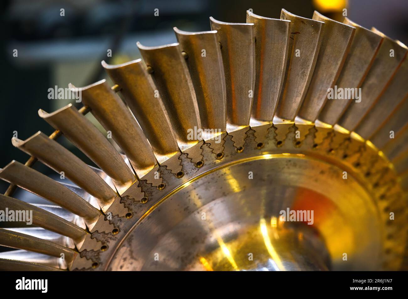 Rotor detail with thin blades crown on shaft in car workshop Stock ...