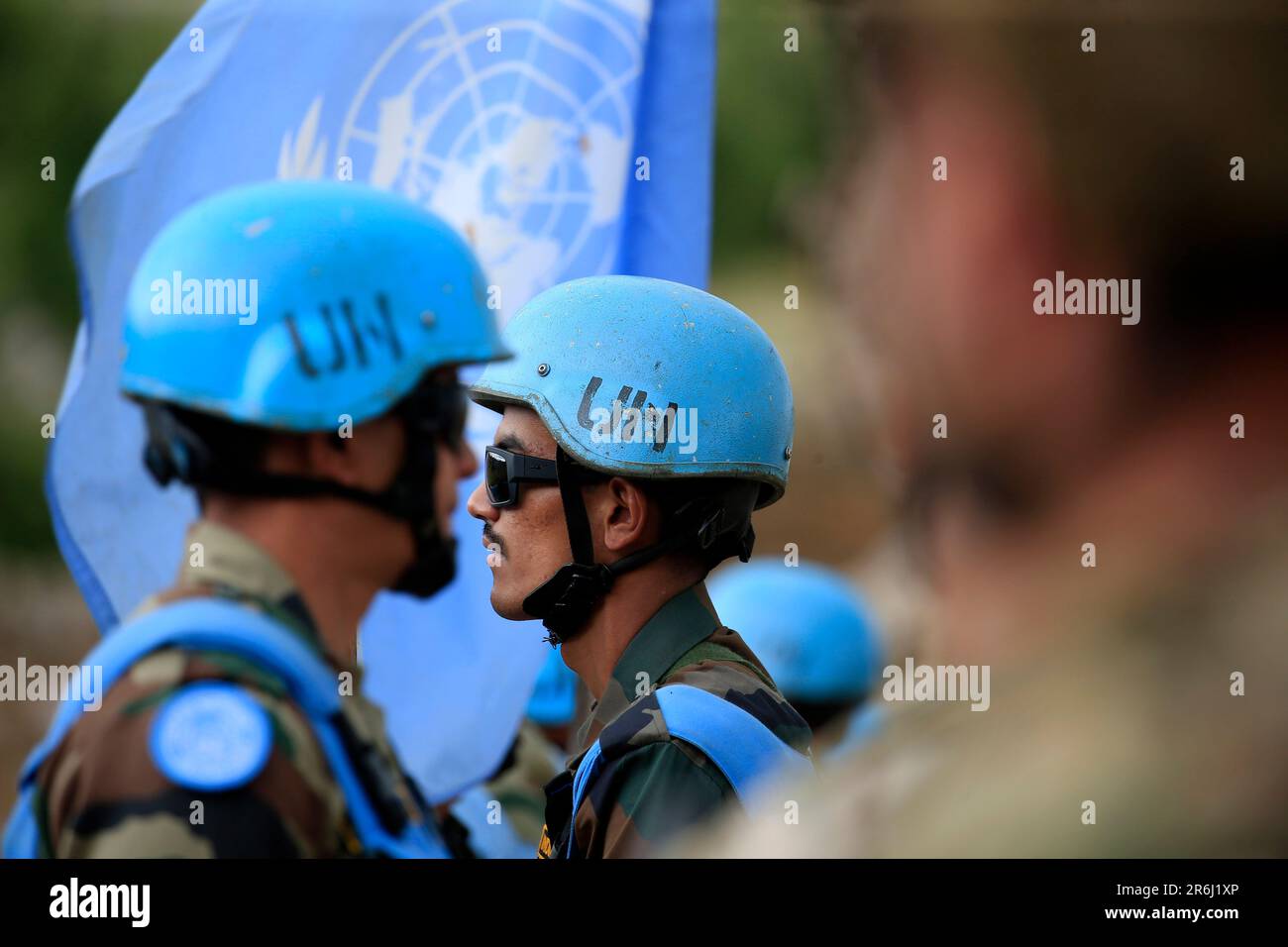 Beirut, Lebanon. 9th June, 2023. UN Interim Forces in Lebanon (UNIFIL) peacekeepers separate the ...