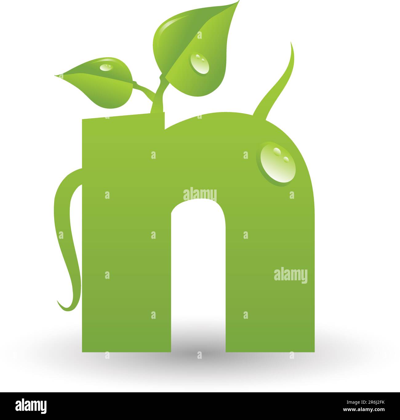 one vector letter from a green floral alphabet isolated on white ...