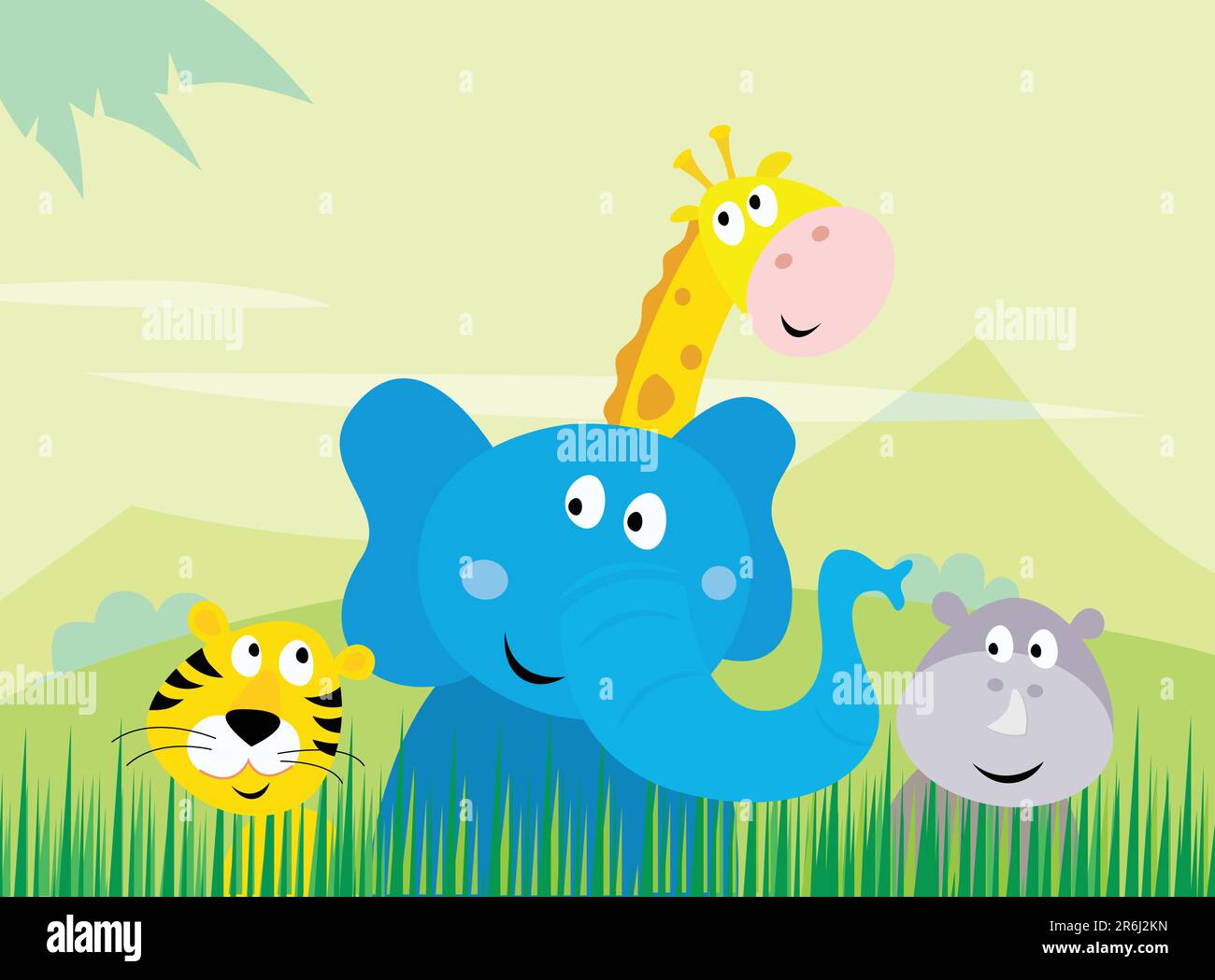 Wild safari animals - tiger, elephant, giraffe and rhino. Vector ...