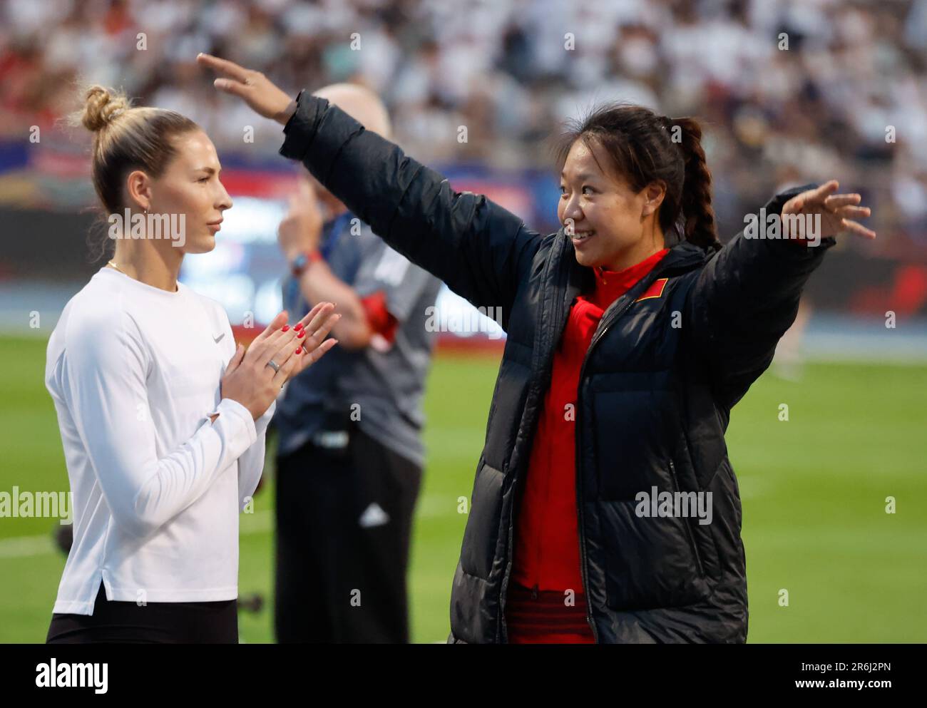 Paris, France. 9th June, 2023. Liu Shiying (R) of China reacts during ...