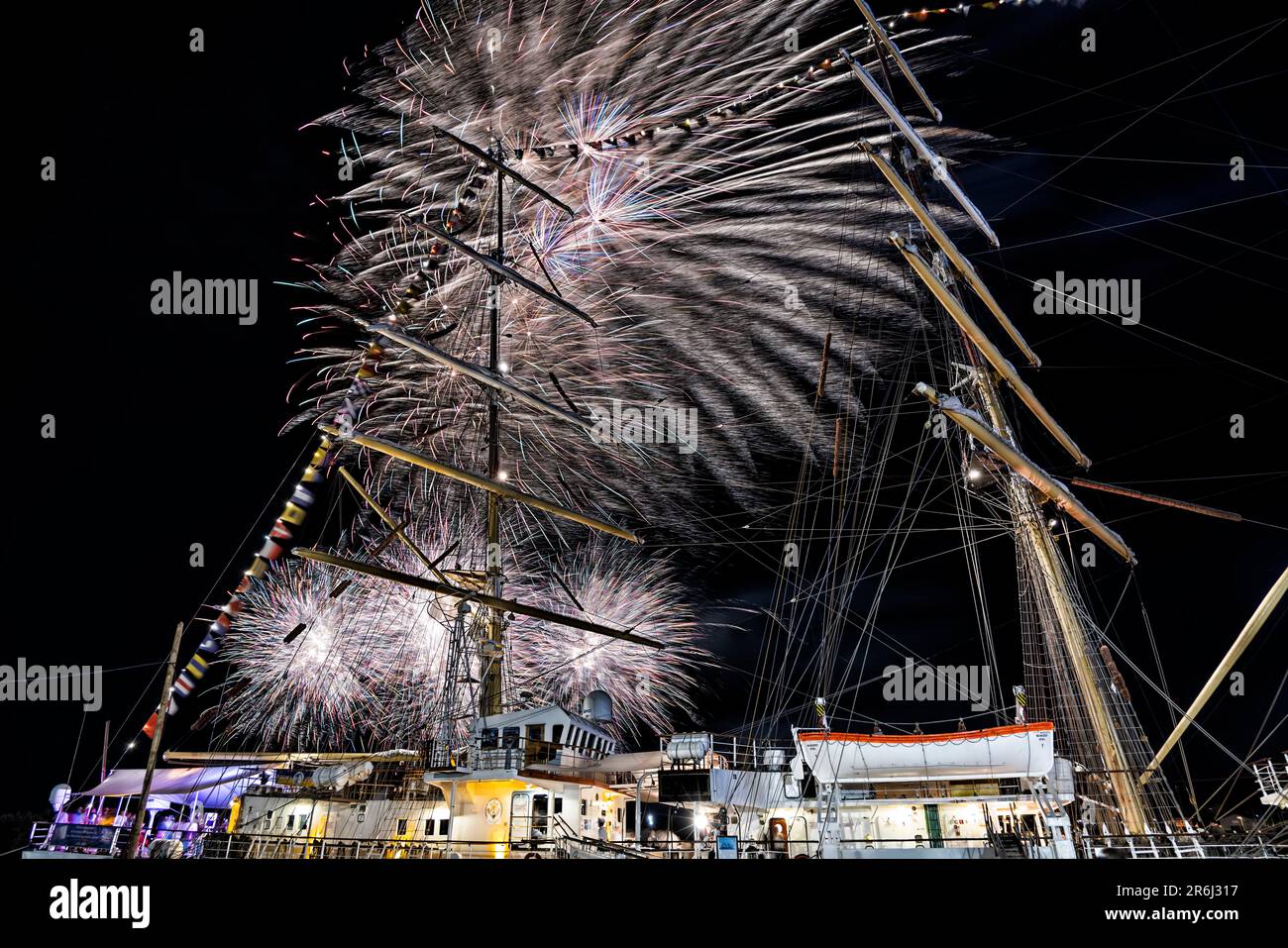 Rouen, France. 09th June, 2023. Night scene of fireworks over the ...