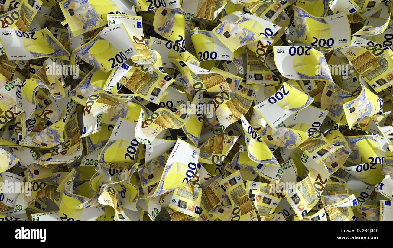 3D rendering of lots of Euro notes spread on surface. money background ...