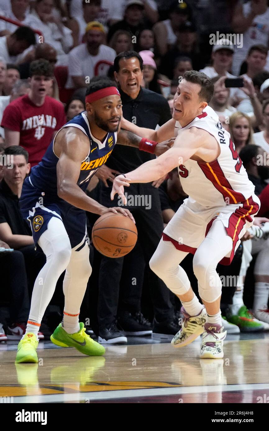 Denver Nuggets forward Bruce Brown (11) steals the ball from Miami Heat ...