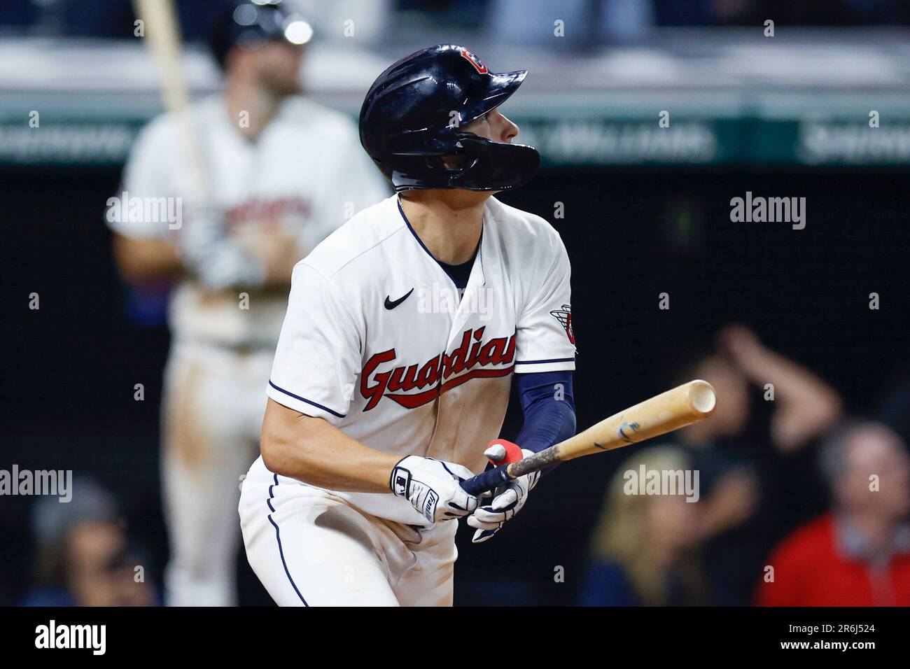 Cleveland Guardians' Will Brennan watches his game winning double off ...