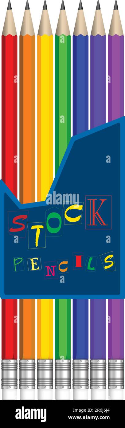 Seven multicolored vector pencils in diagram figure box isolated on ...