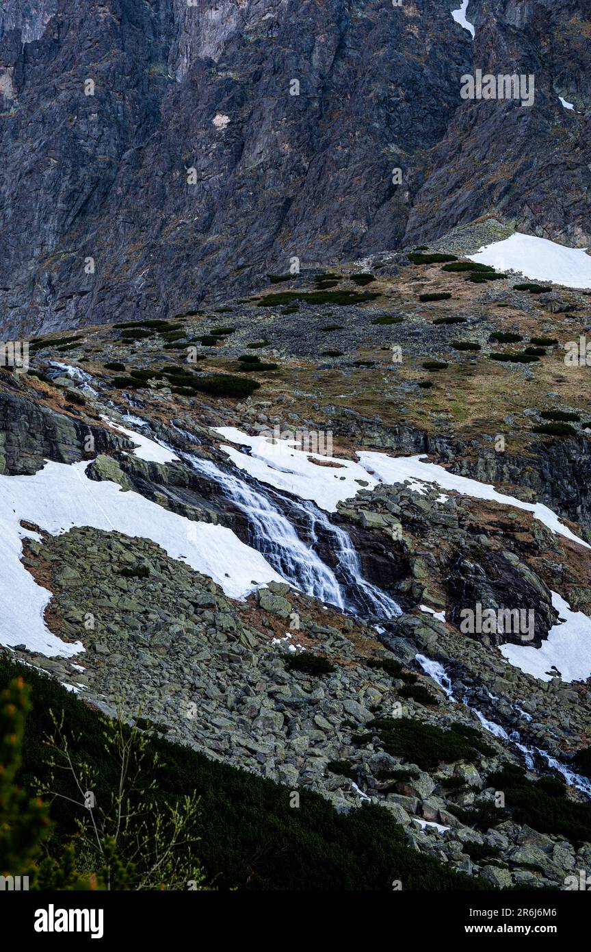 Velicky Waterfall, Velicka Valley, Spring landscape of the Tatra ...