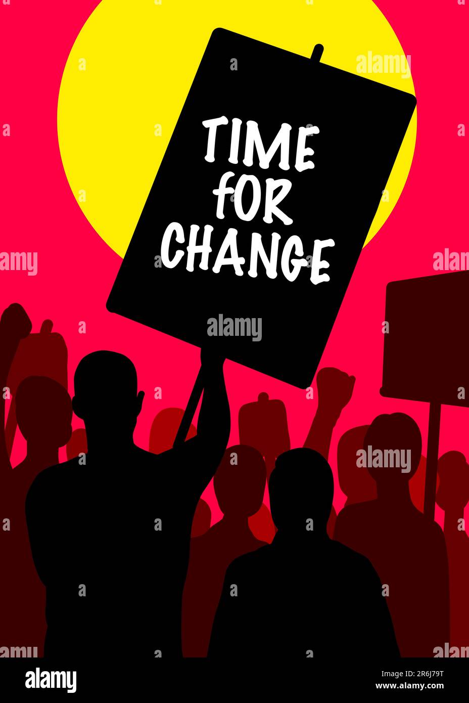 Protest, poster and digital art of people shadow or silhouette on red ...