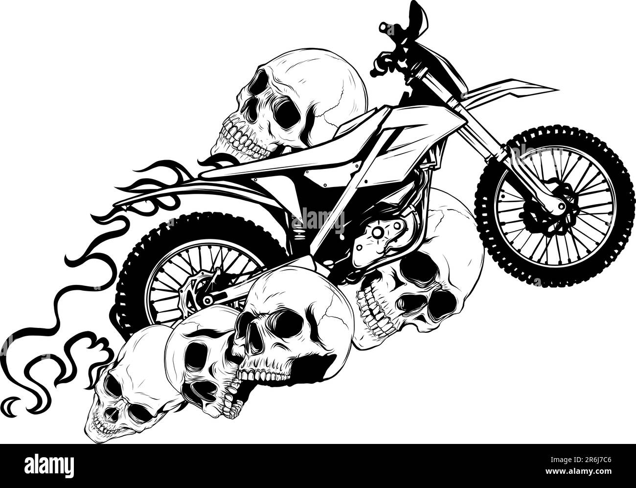 vector illustration of Monochrome moto cross with group skull on white ...