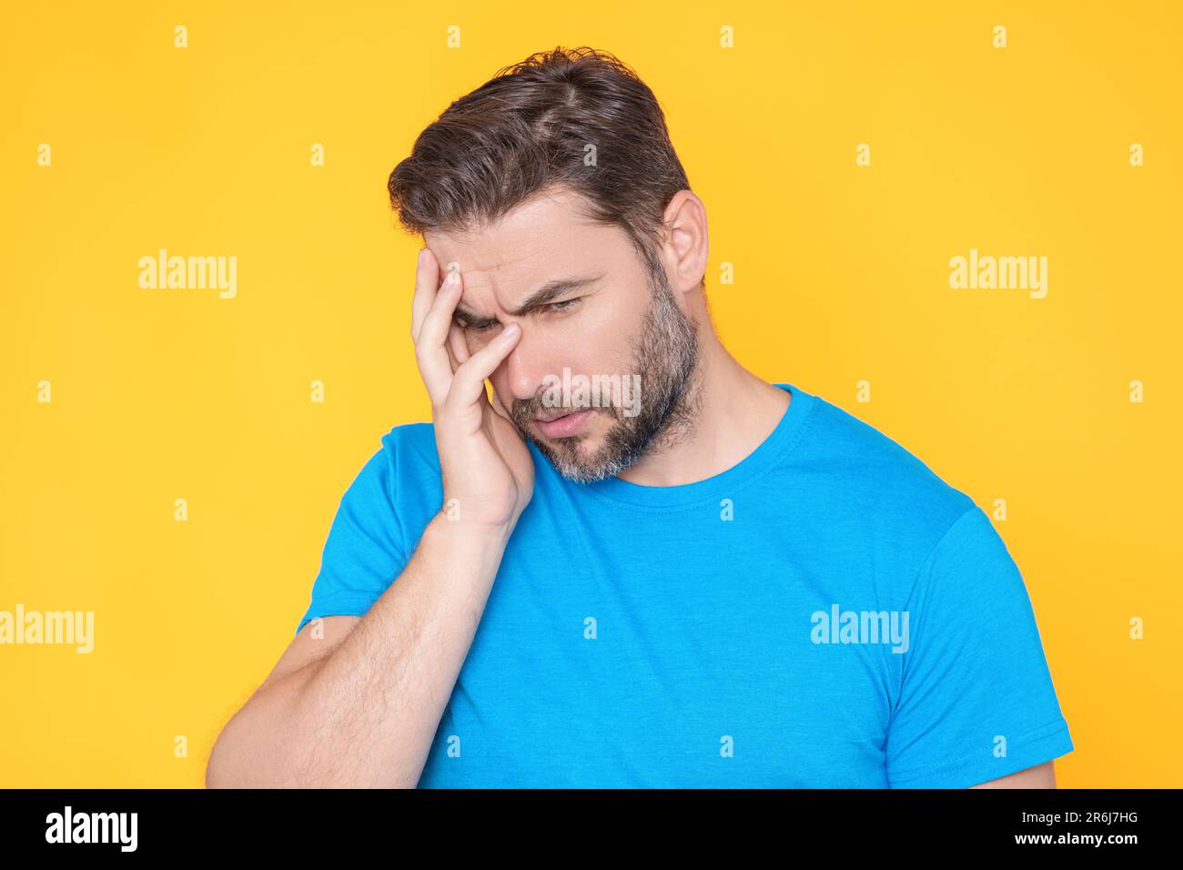 Portrait of thoughtful guy making choice. Handsome man thinking on ...
