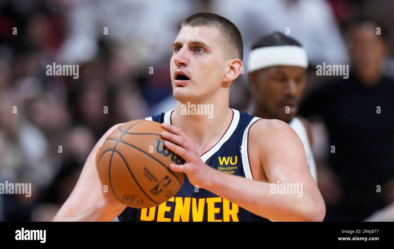 Denver Nuggets center Nikola Jokic (15) aims from the free throw line ...