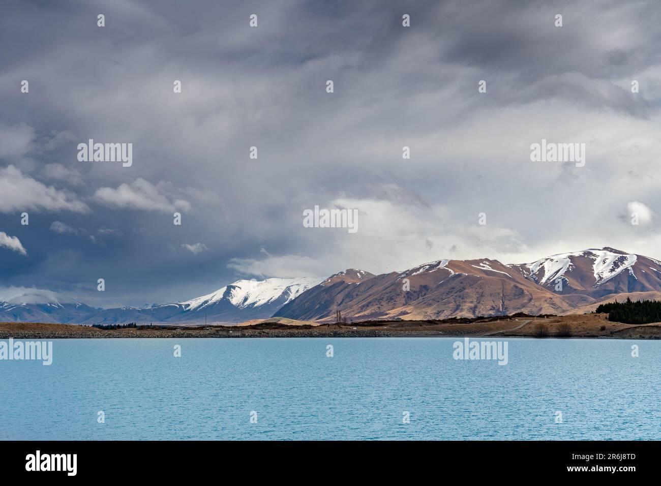 A scenic landscape of Aoraki Mount Cook background - Lake Pukaki with ...