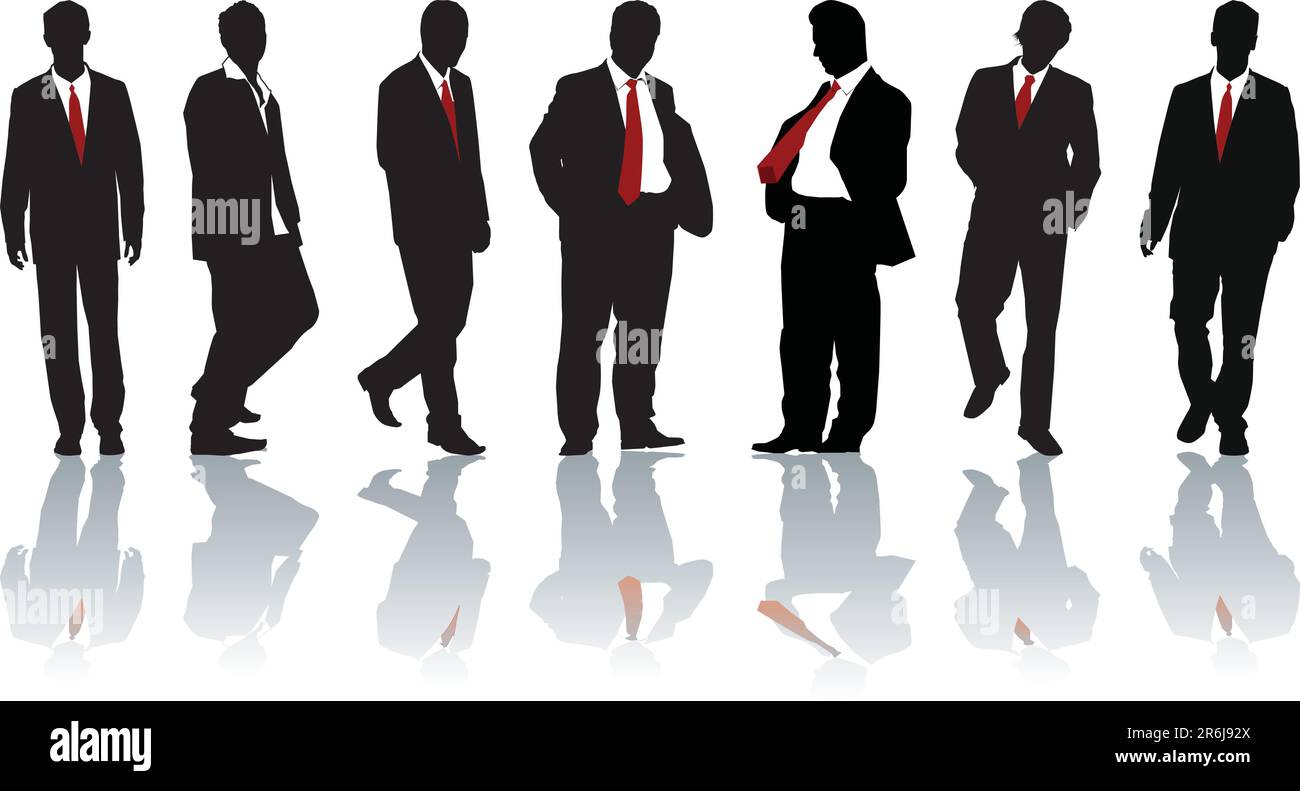 Group of seven powerful businessmen. Vector silhouette Stock Vector ...