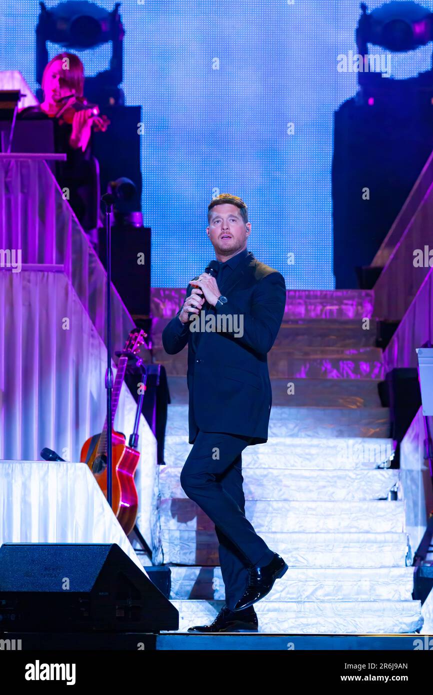 Michael Bublé performing live in concert at Qudos Bank Arena in Sydney ...