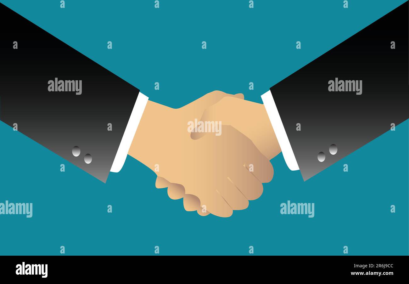 illustration of two businessmen handshaking over blue background Stock ...