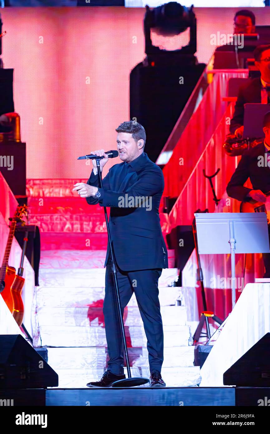 Michael Bublé performing live in concert at Qudos Bank Arena in Sydney ...