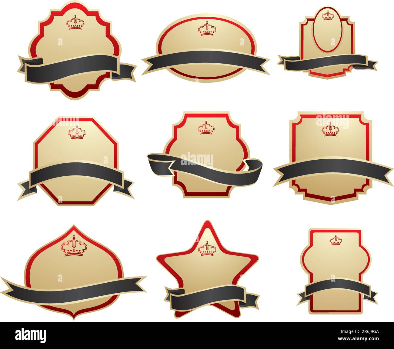 set of gold-framed labels on different topics vector illustration Stock ...