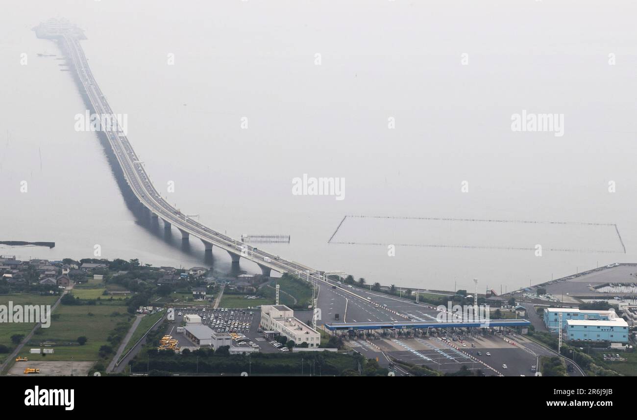 An aerial photo shows Tokyo Bay Aqua-Line (Trans-Tokyo Bay Expressway ...