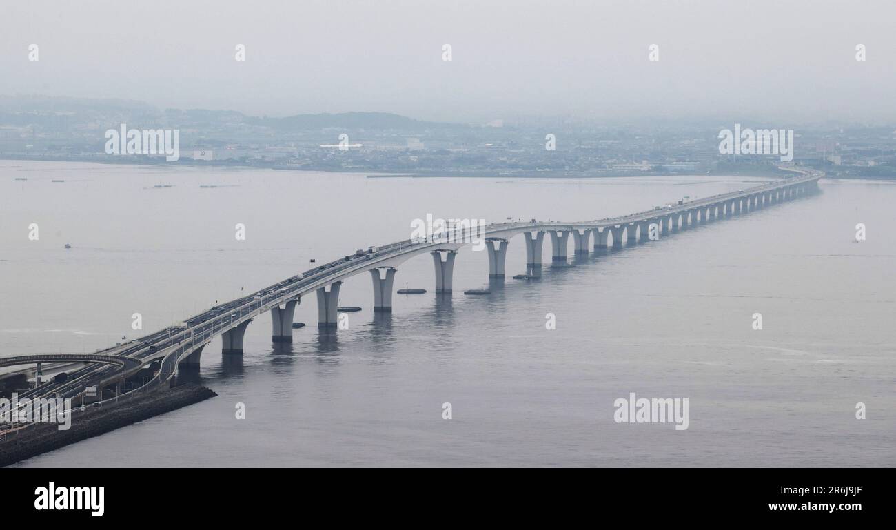 An aerial photo shows Tokyo Bay Aqua-Line (Trans-Tokyo Bay Expressway ...
