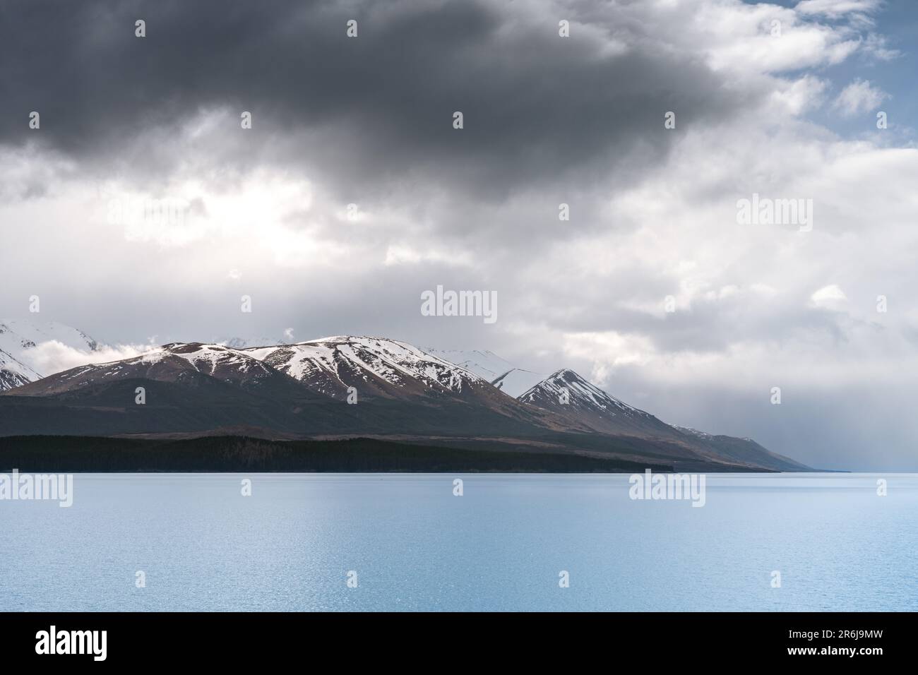 A scenic landscape of Aoraki Mount Cook background - Lake Pukaki with ...