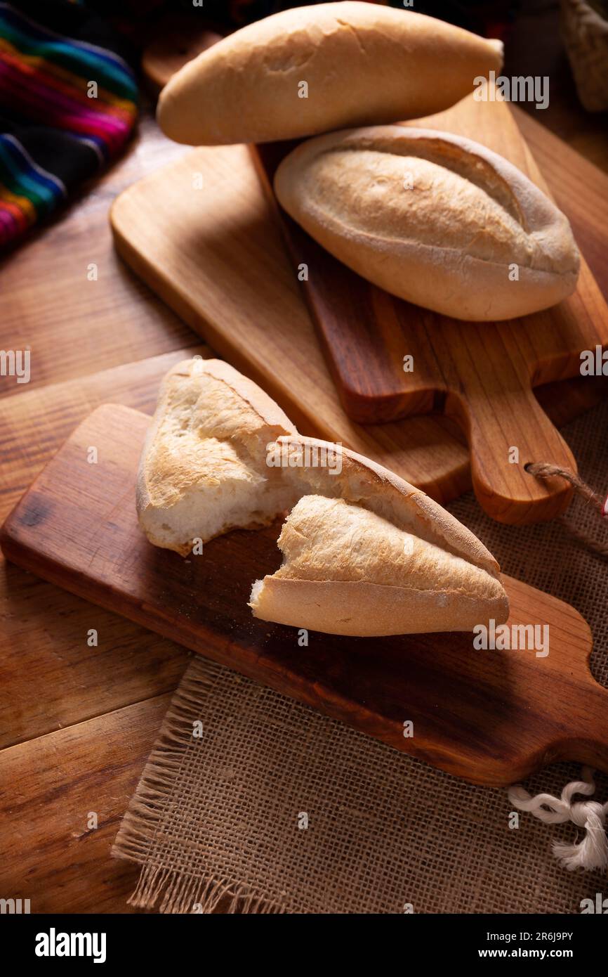 Bread Roll called Bolillo. Traditional mexican bakery. White bread ...