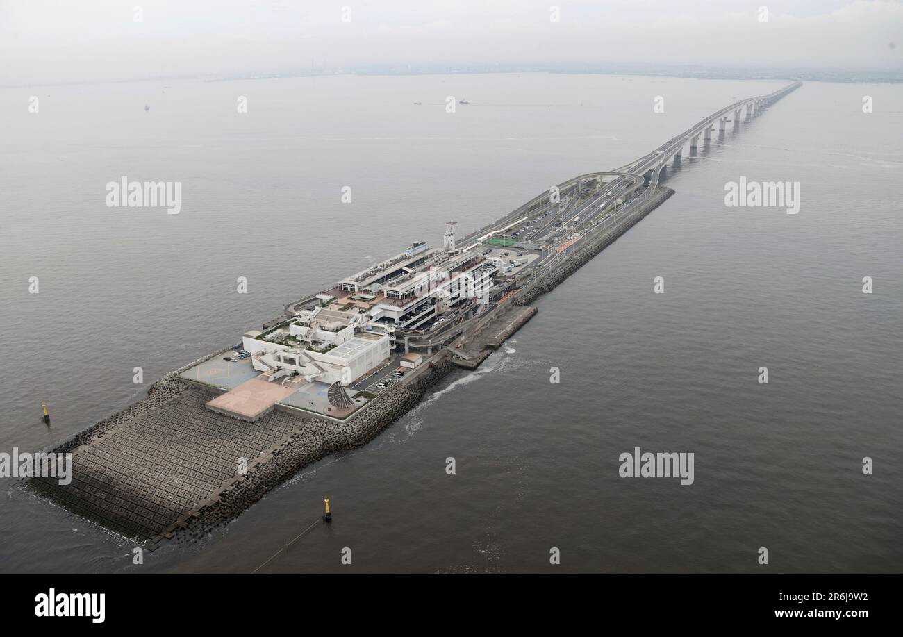 An aerial photo shows Umihotaru PA on Tokyo Bay Aqua-Line (Trans-Tokyo ...