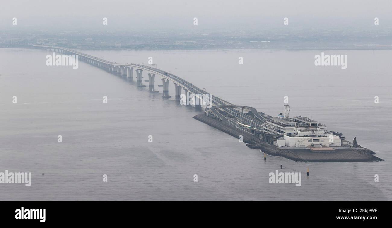 An aerial photo shows Umihotaru PA on Tokyo Bay Aqua-Line (Trans-Tokyo ...