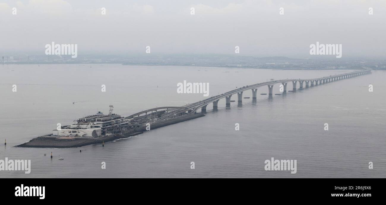 An aerial photo shows Umihotaru PA on Tokyo Bay Aqua-Line (Trans-Tokyo ...