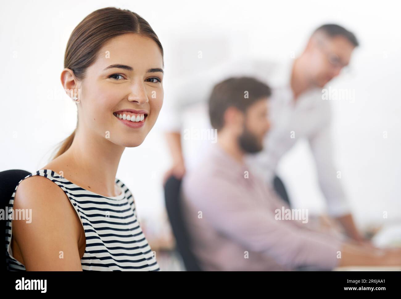 Happy, portrait and woman, creative designer or employee in startup ...