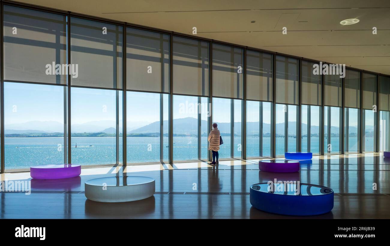 People visiting the Centro Botin Museum in the port of Santander with ...