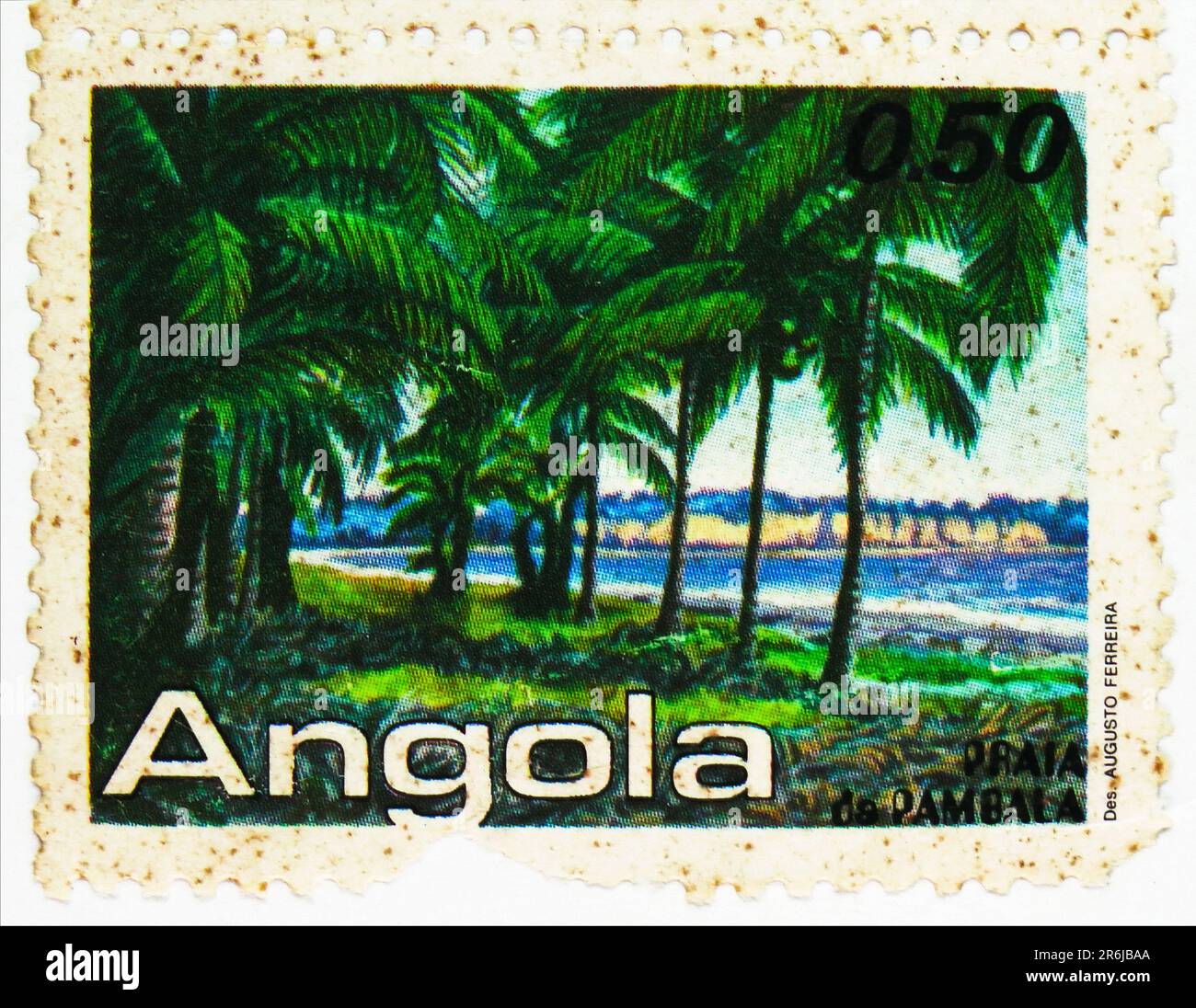 MOSCOW, RUSSIA - JUNE 3 2023: Postage stamp printed in Angola shows Pambala Beach, Landscapes of ...