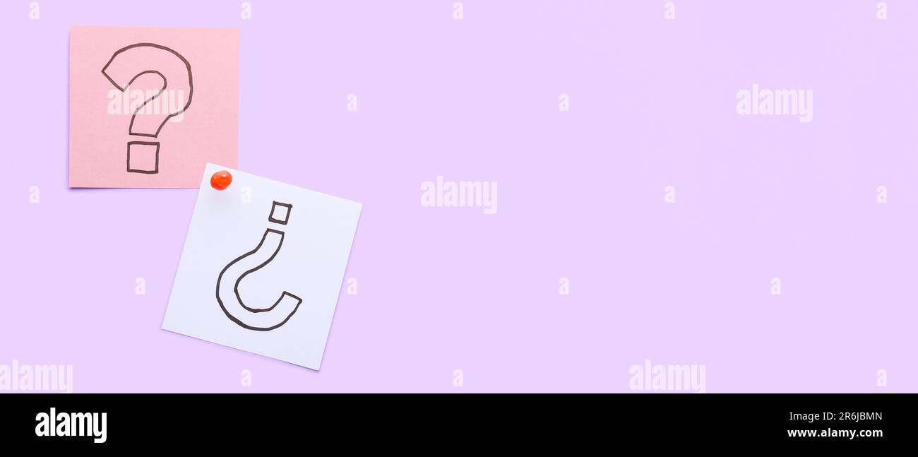 Sticky notes with question marks on lilac background with space for ...