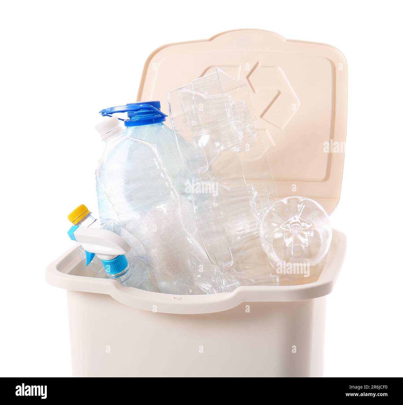 Container with plastic garbage isolated on white. Recycling concept ...