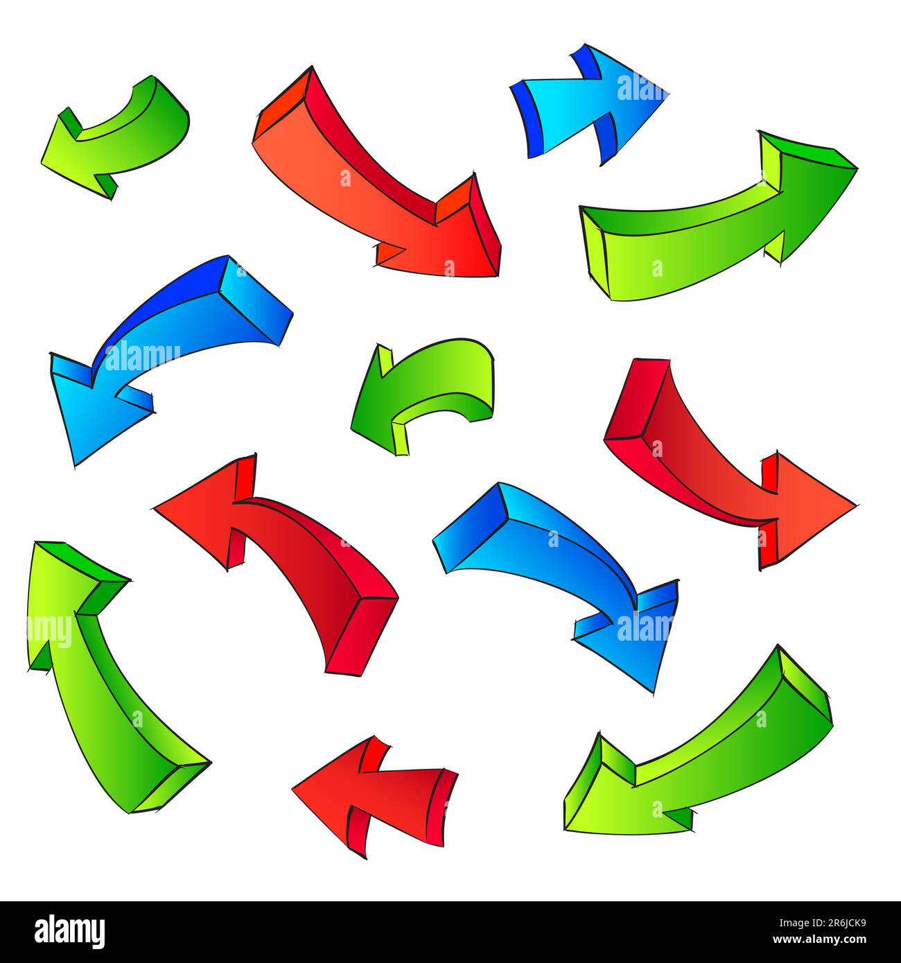 3D arrow color sketchy design elements set vector illustration Stock ...