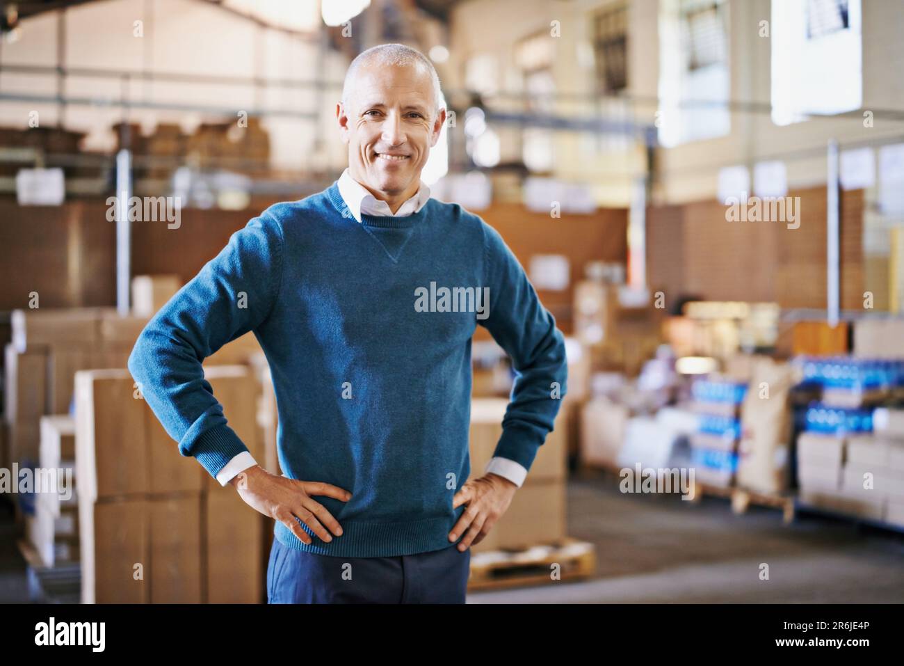 Manager, smile and portrait of man in warehouse for cargo, storage and ...