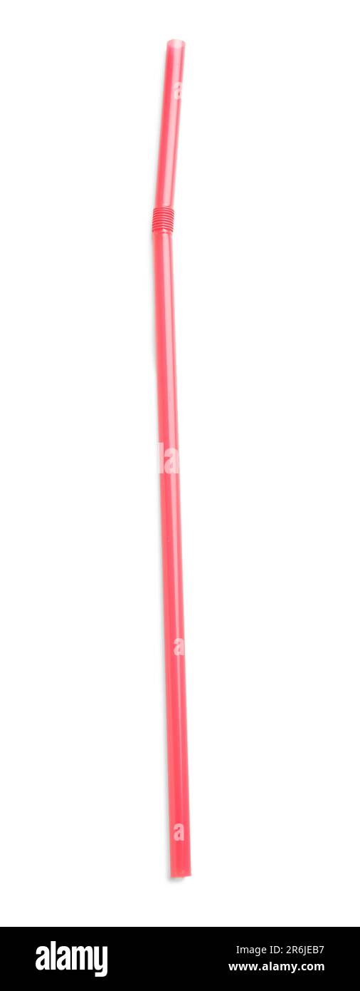 Red plastic straw on white background Stock Photo - Alamy