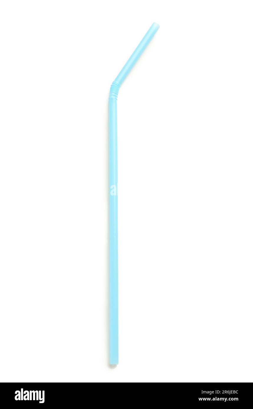 Blue plastic straw on white background Stock Photo - Alamy