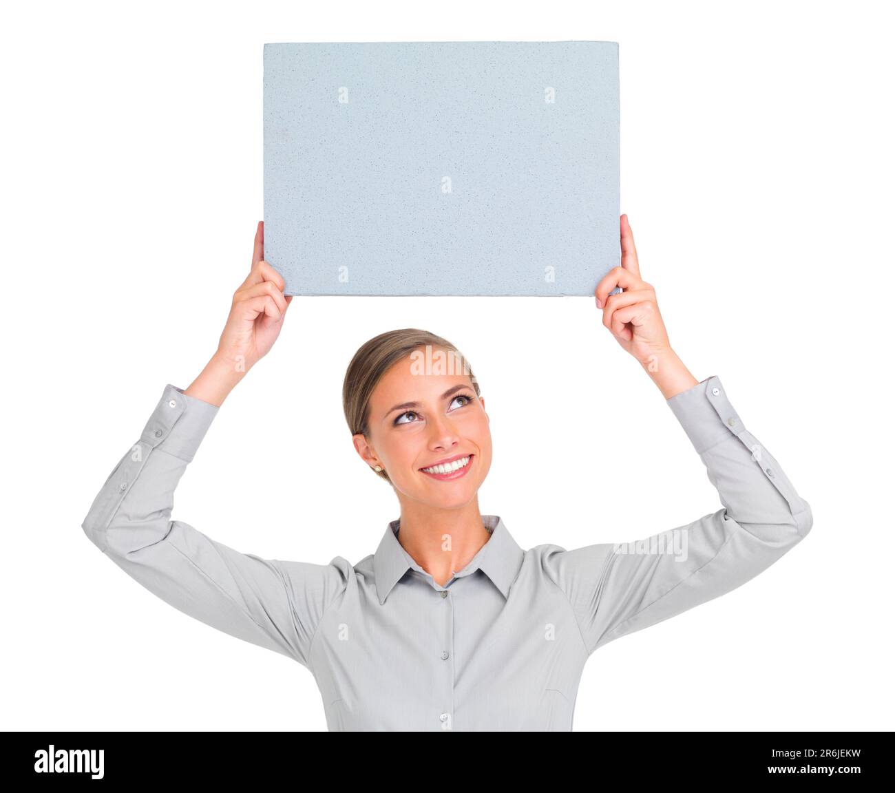 Happy woman, poster and business advertising, marketing or branding ...