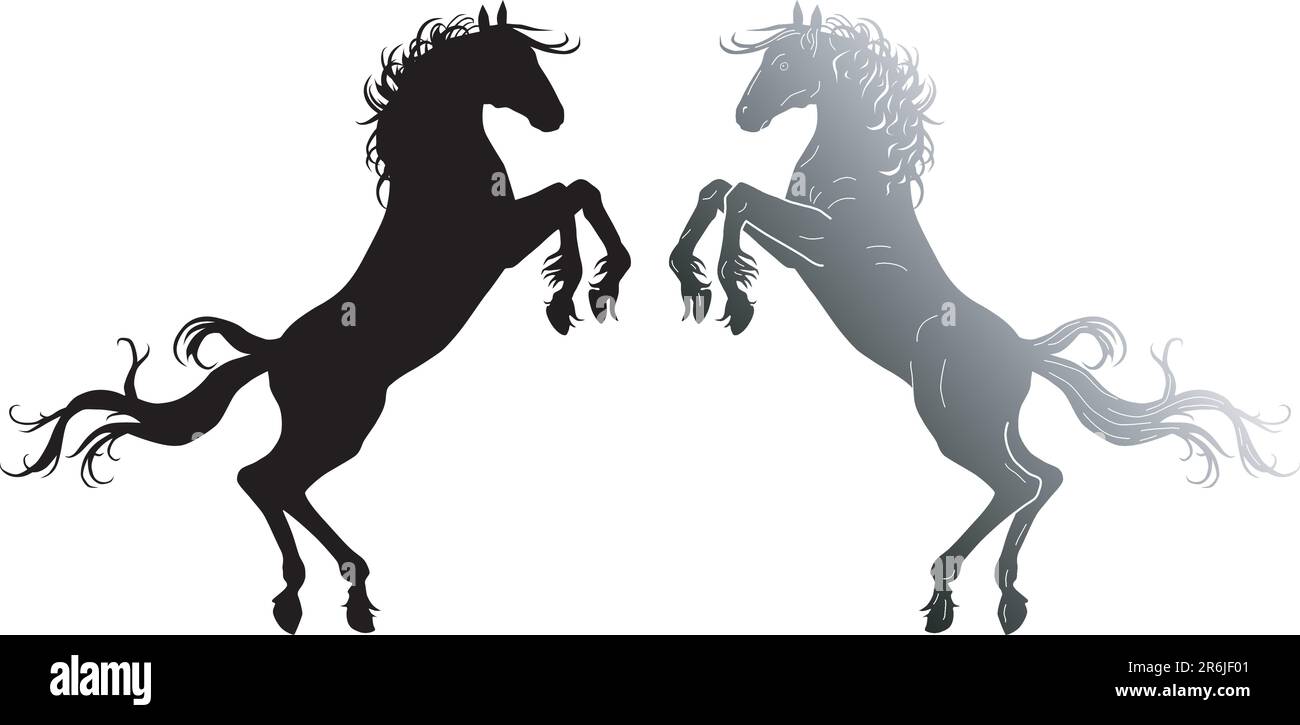 Vector design of a rearing horse with detail and as simple outline ...