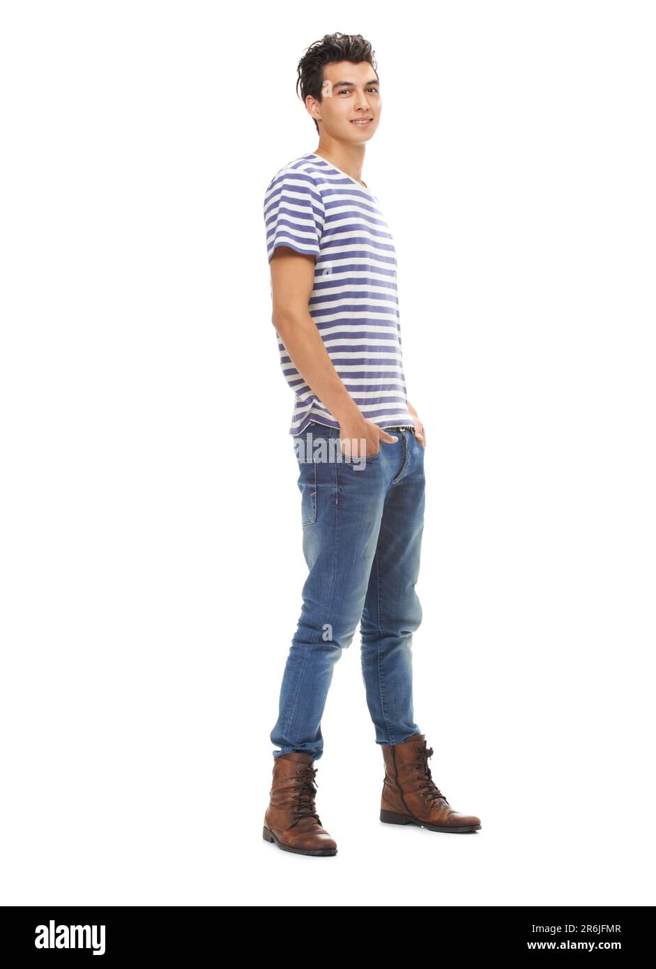 Fashion, attitude and portrait of man on a white background with ...