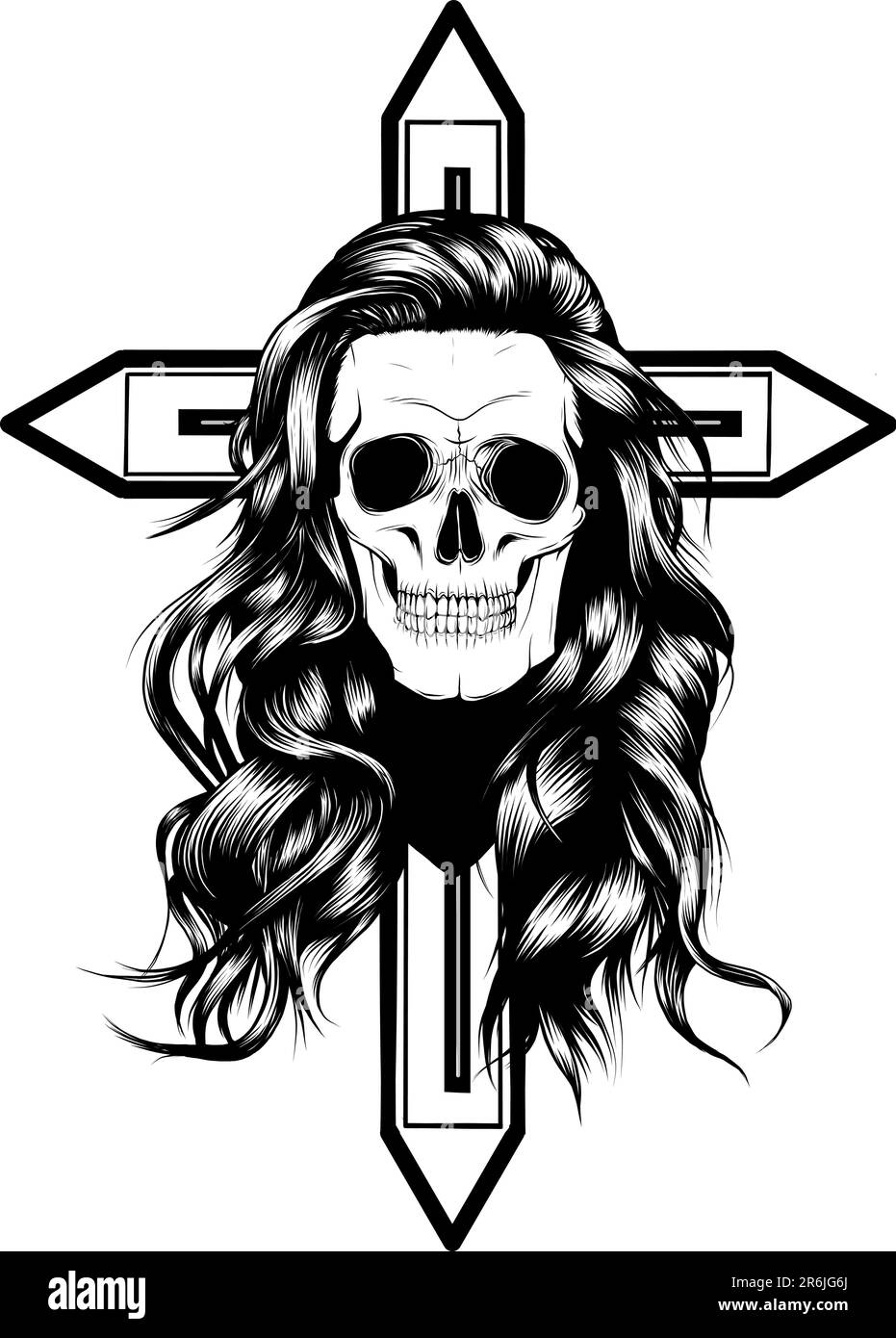 Monochrome Vector Image Of A Cross Decorated With Skulls, Isolated On ...