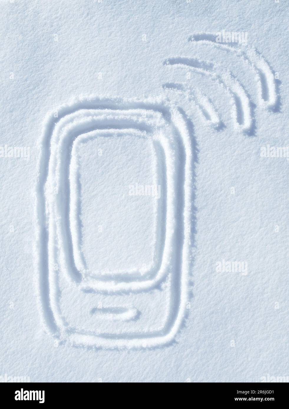 Illustration, phone call and snow drawing with emergency and network on ...