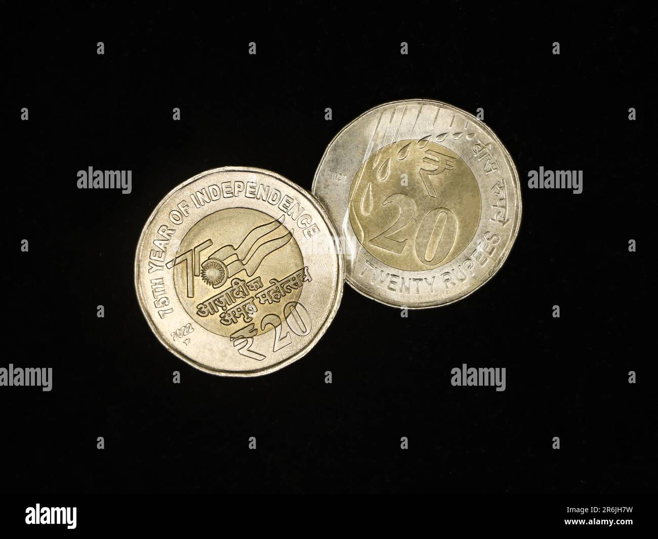 two rare vintage indian 20 (twenty) rupee coins made of gold and silver ...