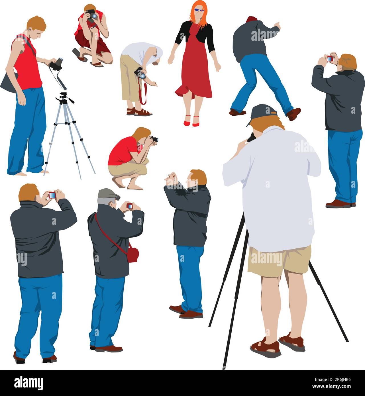 10 photographers shooting young model. Color vector illustration Stock ...