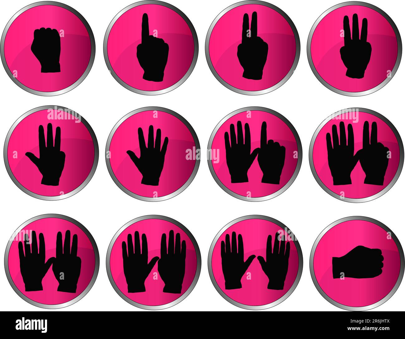 12 Pink Buttons with hnad signs counting 0 to 10 Stock Vector Image ...